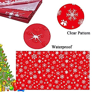DmHirmg Christmas Tablecloth Decorations 3Pcs 54 X 108Inch Red Plastic Christmas Trees Snowflakes Table Cover Winter Snowman Christmas Tablecloth for Christmas Holiday (Red, 54" x 108")