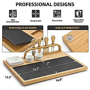 Bamboo Cheese Board and Knife Set - Extra Large Charcuterie Boards Set & Accessories, Large Wooden Cheese Platter Tray with Cutlery - Unique Housewarming, Bridal Shower, Anniversary & Wedding Gift