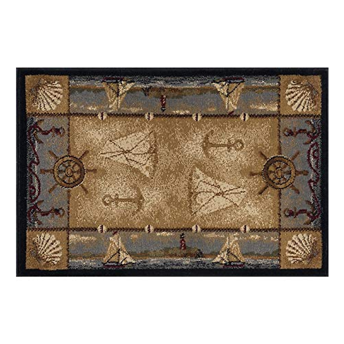 Seashore Nautical Novelty Lodge Pattern Beige Scatter Mat Rug, 2' x 3'