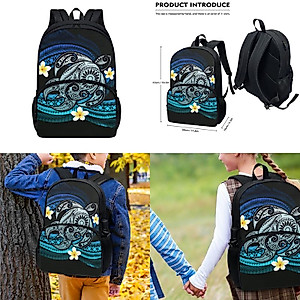 Rivatimrio Plumeria Turquoise Turtle School Backpack Elementary School Bohemia Tribal Ethnic Rucksack With Blue Aztec Tortoise Lunch Bag Pencil Case Set Boys Girls