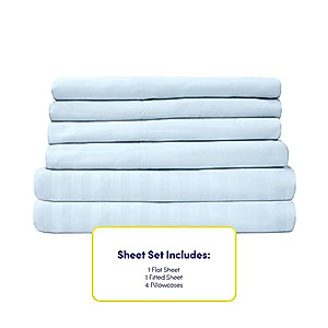 Dobby Stripe Queen Sheets - 6 Piece 1500 Supreme Collection Fine Brushed Microfiber Deep Pocket Queen Sheet Set Bedding - 2 Extra Pillow Cases, Great Value, Queen, Dobby Light Blue