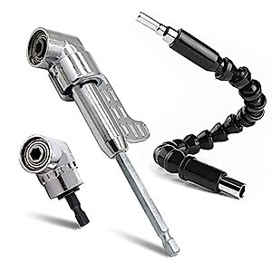 Jamiikury Silver 105 Degree Right Angle Drill Bit Holder, 1/4" Hex Shank Driver Angle Extension and Flexible Angle Extension Bit Kit for Screwdriver & Drill