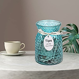 Glass Tip Jar for Bartenders, Musicians, and Restaurants - Large Money Jar for Collecting Tips. (BLUE)