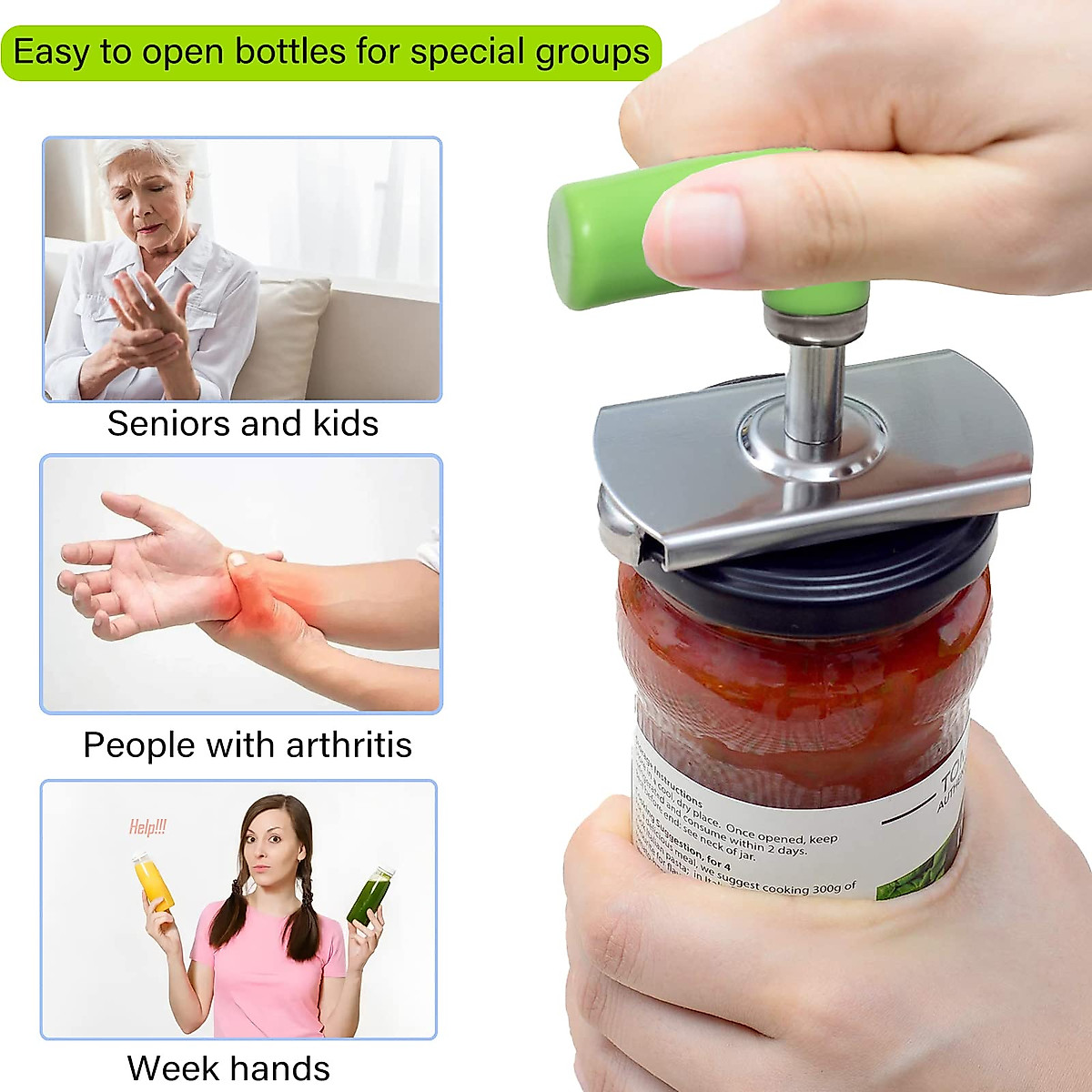 Jar Opener for Weak Hands,Jar Opener for Seniors with Arthritis,Low Strength and Children,Bottle Opener Tool, Adjustable Jar Opener for 1-4inch Bottles and Jars