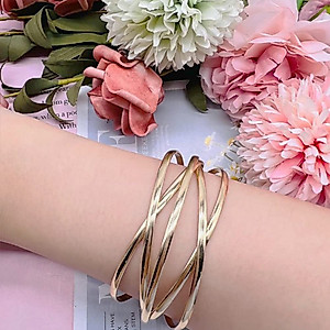 Svovin 1-7 Pcs Cuff Bangle Bracelet for Women Open Wide Wire Bracelets Gold Wrist Cuff Wrap Bracelet (B:APC)