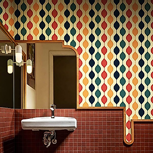 JiffDiff 393.7"x 15.7" Retro Wallpaper Neon Peel and Stick Wallpaper Self-Adhesive Wallpaper Removable Contact Paper Waterproof Wallpaper Coloring Wallpaper Peel and Stick