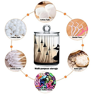 Wassud Cute Black Cat Qtip Holder Dispenser Clear Apothecary Jars with Lids Bathroom Organizers and Storage Canister for Swabs Balls Bathroom Accessories 2 Pack