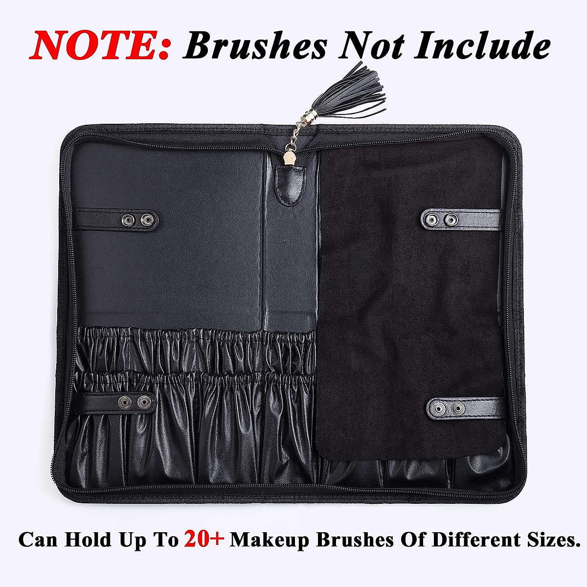 Rownyeon Professional Makeup Brushes Organizer Bag Makeup Artist Cosmetic Case Leather Handbag Black Travel Portable(Only Bag)
