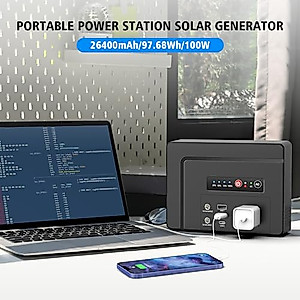 Powkey Portable Power Station 100W/97.68Wh Camping Portable Generator Laptop Power Bank with AC Outlet 26400mAh Fast Charging Battery Pack with PD65W USB C Power Supply for Outdoor Camping Home Backup
