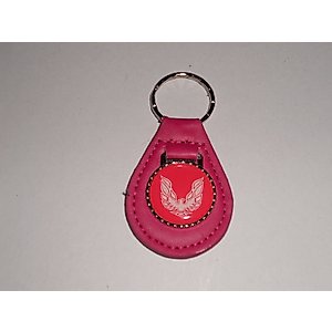 FIREBIRD OR TRANS-AM WHITE BIRD LOGO LEATHER KEYCHAIN - MAGENTA