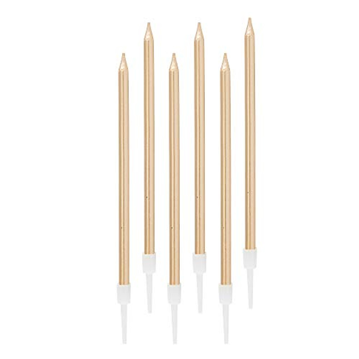 24 Count Metallic Birthday Candles Slow Burning Happy Birthday Cake Candles Long Thin Cake Cupcake Candle in Holders for Lucky Party, Wedding Party, Birthday Party Congregation (Champagne Gold)