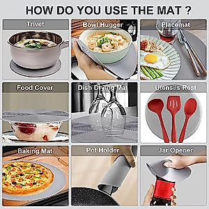 3 in 1, Aidacom 7 Slots Silicone Utensils Rest with Drip Pad & Multi-Purpose Microwave Mat, Spoon Rest & Spoon Holder for Stove Top, Kitchen Utensil Holder for Spoons Ladles Tongs, Heat Resistant,Grey