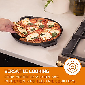 Bruntmor 12-Inch Pre-Seasoned Cast Iron Skillet Pan - Pizza Pan with Dual Large Loop Handles - Ideal as Camping Skillet and Fry Pan - Oven Safe and Electric Stovetop Compatible - Black