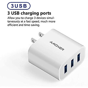 USB Wall Charger, Amoner 2Pack 15W 3-Port USB Plug Cube USB Cube Power Adapter for iPhone 14/13/12/11/Pro/ProMax/Xs/XR/X/8, Galaxy S22 S21 and More