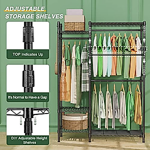 LEHOM G3 Garment Closet Rack Heavy Duty Freestanding Portable Wire Clothing Rack with Shelves, Adjustable, DIY Hanging Wardrobe Clothes Racks for Bedroom