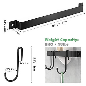 Housolution Kitchen Rail with 15 Hooks, 16 Inch Kitchen Utensil Hanger Utensil Rack Wall Mounted Hanging Utensil Holder for Kitchen, Black