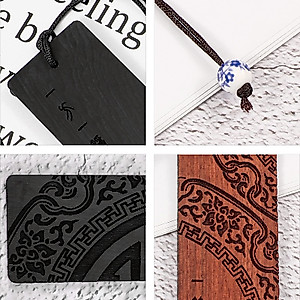 4 Pieces Wood Bookmark for Men Women Book Lovers, Handmade Natural Wooden Carving Book Mark Bookmarks Box Set, Ideal for Birthday Present, Teachers Appreciation (Traditional Style)