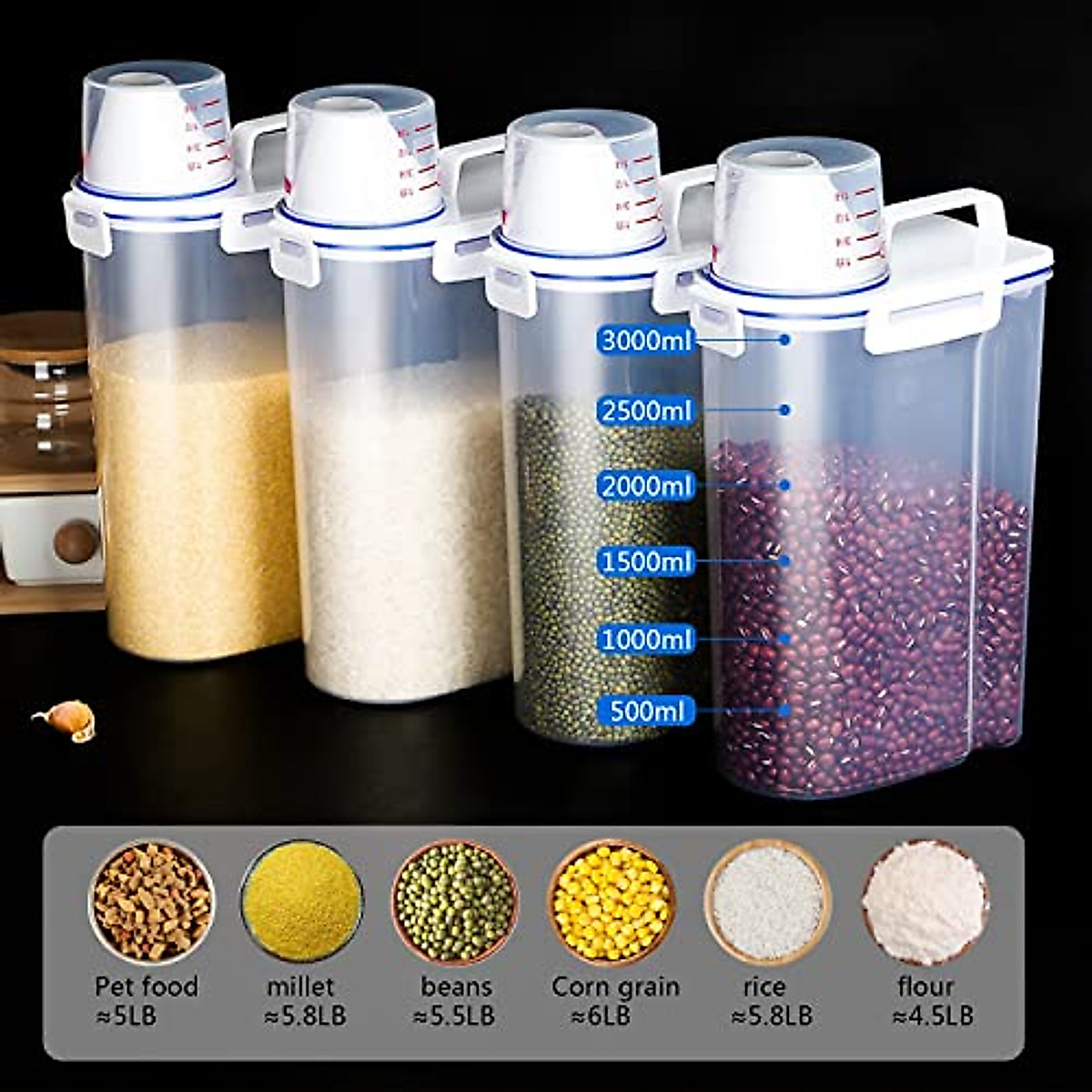 jioko 2Pack Plastic Transparent Tank, Rice Storage Barrel, Household Food Container Grain Storage Box for Oatmeal, Grain, Cereal, Pasta, Flour