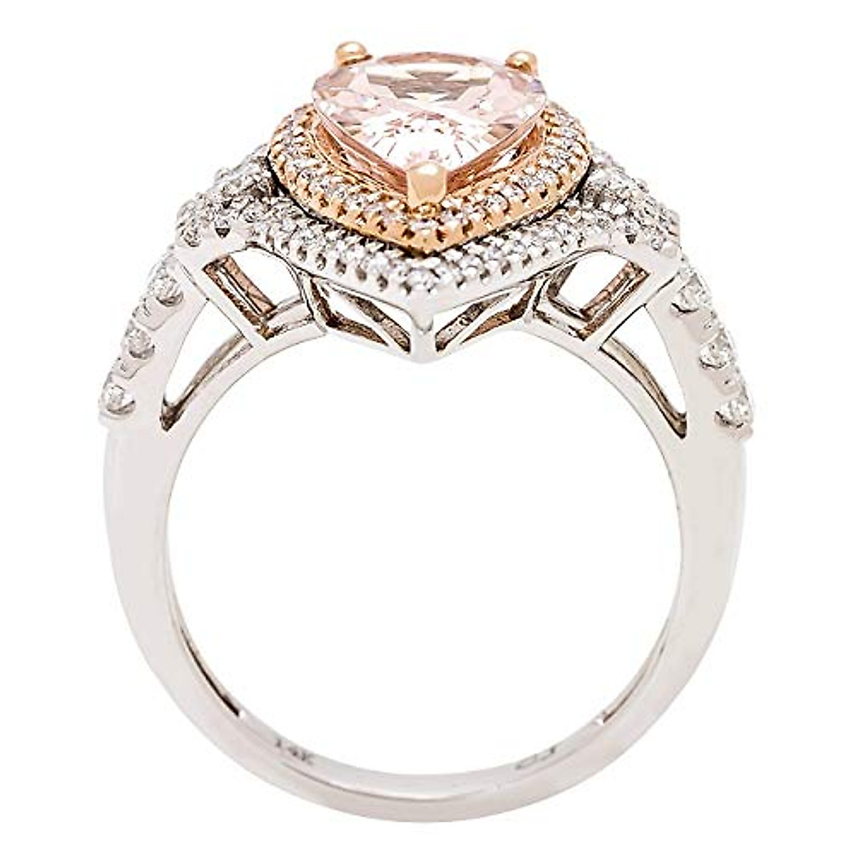 Gin & Grace 14K Two Tone Gold Genuine Morganite Ring with Diamonds for women | Ethically, authentically & organically sourced (Pear-cut) shaped Morganite hand-crafted jewelry for her |