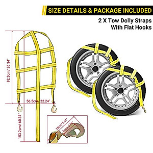 Partol 2 Pack Tow Dolly Basket Straps with Flat Hooks Car Wheel Straps Universal Vehicle Tow Dolly Straps for Small to Medium Size Tie Wheels 12000 lbs Breaking Strength
