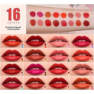 KISSIO Mini Lipstick Set,16PCS Matte Lipstick 16 Colors,Pill Lipstick,Velvety Waterproof Long Lasting Capsule lipstick,Matte Lipstick Set,Travel Friendly,Cruelty Free,2.4 oz