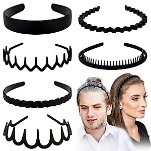 WHAVEL 6 PCS Non Slip Plastic Headbands for Women, Black Headband with Teeth Comb Head Band Wavy Zig Zag Headbands Effortless Hair Bands for Women Men Summer(A)