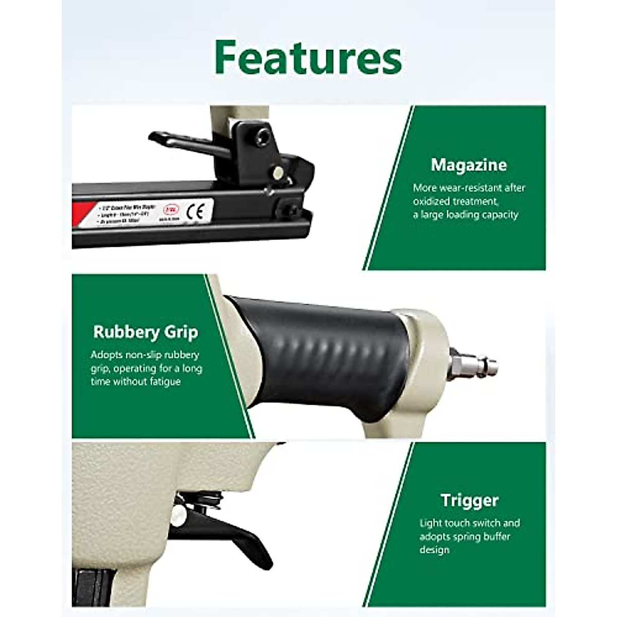 meite 8016B Upholstery Stapler-21 Gauge 1/2-Inch Crown 1/4-Inch to 5/8-Inch Pneumatic Fine Wire Stapler