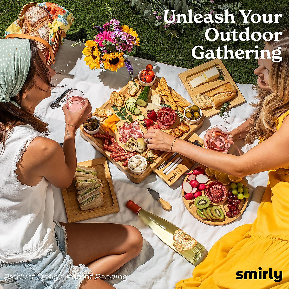 SMIRLY Charcuterie Boards, Extra Large Charcuterie Board Set - Bamboo Cheese Board and Knife Set - House Warming Gifts New Home, Wedding Gifts for Couples, Unique Bridal Shower Gift for Her