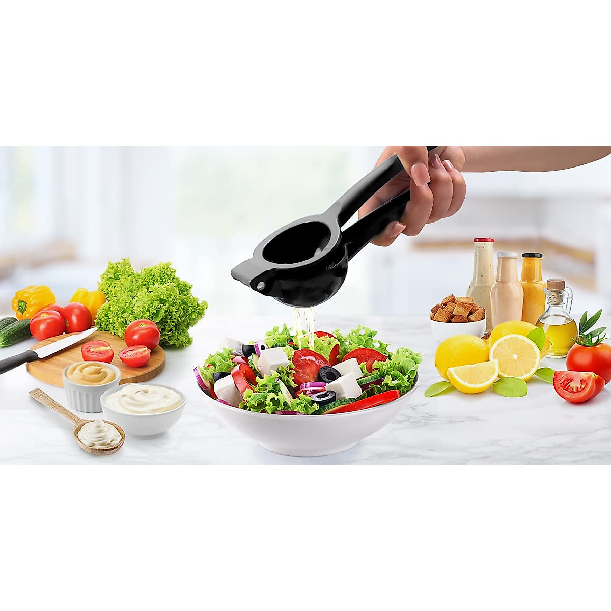 Zulay Premium Quality Metal Lemon Squeezer, Citrus Juicer, Manual Press for Extracting the Most Juice Possible - Black