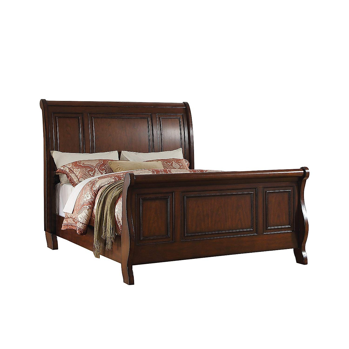 simple relax Pine Wood Cal King Sleigh Bed, Cherry Brown