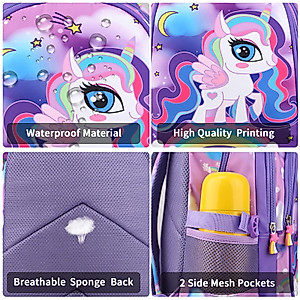 Wisiley Kids Backpack 16 in Multifunctional Large Capacity Unicorn School Backpack for Girls Cute Lightweight Toddler Schoolbag with Bottle Side Pockets Preschool Girls Elementary Leisure Schoolbag