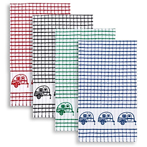 Cackleberry Home Retro Camper Windowpane Check Cotton Terrycloth Kitchen Towels, Set of 4 (Assorted)
