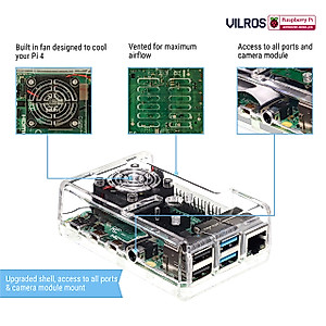 Vilros Raspberry Pi 4 Compatible Case with Built in Fan (Clear Transparent)