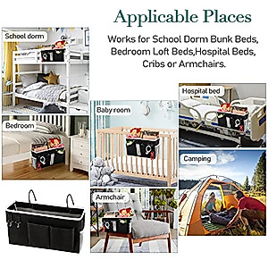 Creproly Bedside Caddy/Hanging Storage Bag for Headboards Bunk Hospital Beds Dorm for Storage Books, Keys, Mobile Phones (Black)