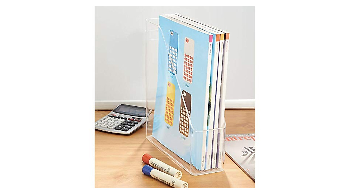 mDesign Clear Slim Vertical File Folder Organizer Bin