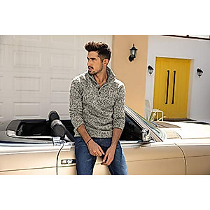 COOFANDY Mens Casual Knit Sweater Shirt Shawl Collar Fit Winter Pullover Khaki