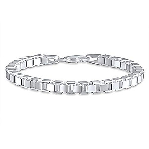 Unisex Solid Mirror Venetian Box Link Chain Bracelet For Men Teen .925 Sterling Silver Made In Italy 8 Inch