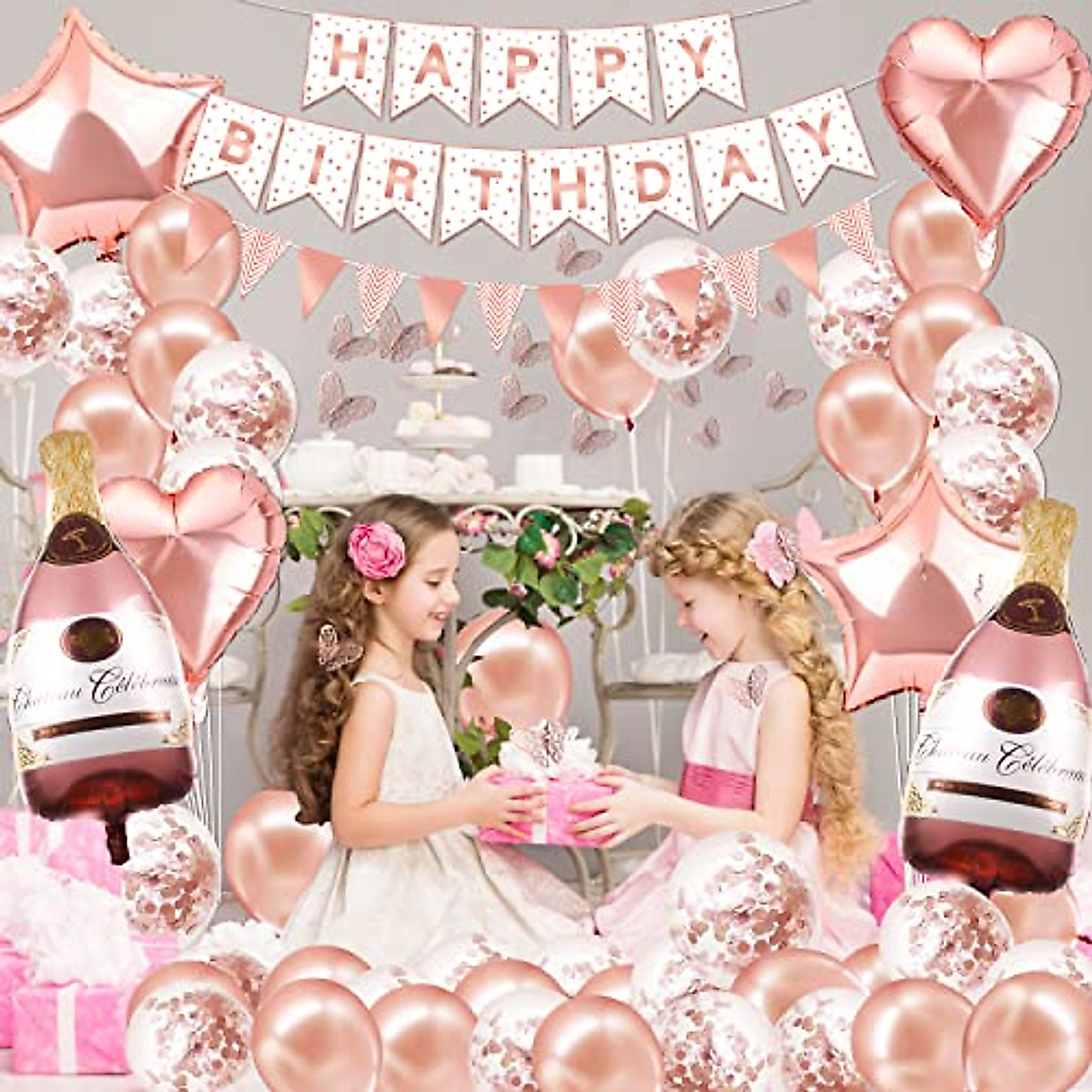 265 PCS White Rose Gold Party Supplies Rose Gold & White Party Decorations Girls Birthday Decorations Dinnerware Set Rose Gold Birthday Plates Cup Napkin Banner Tablecloth Balloon garland kit Serve 20