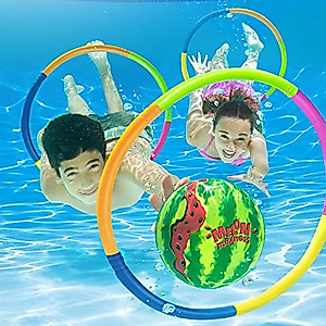 BANZAI Melon Madness Pool Challenge Underwater Water-Filled Ball w/ 3 22-inch Diameter Target Hoops, Garden Hose Adapter, and Underwater Ball