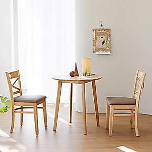 Livinia Canberra 27.6" Round Wooden Dining Table/Small Mid Century Modern Malaysian Oak Kitchen Table (Natural-Oak)