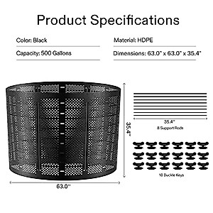 VIVOSUN 500 Gallon Outdoor Compost Bin, Expandable Composter, Easy to Setup & Large Capacity for Backyard, Lawn (Black with Gloves)