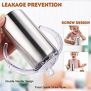 12oz Stainless Steel Insulated Sippy Cups with Handles, 2 Pack Spill Proof Vacuum Tumbler for Toddlers, Kids Straw Cup with 2 Lids, Double Wall Kids Travel Mug Tumbler with Handles for School, Outdoor