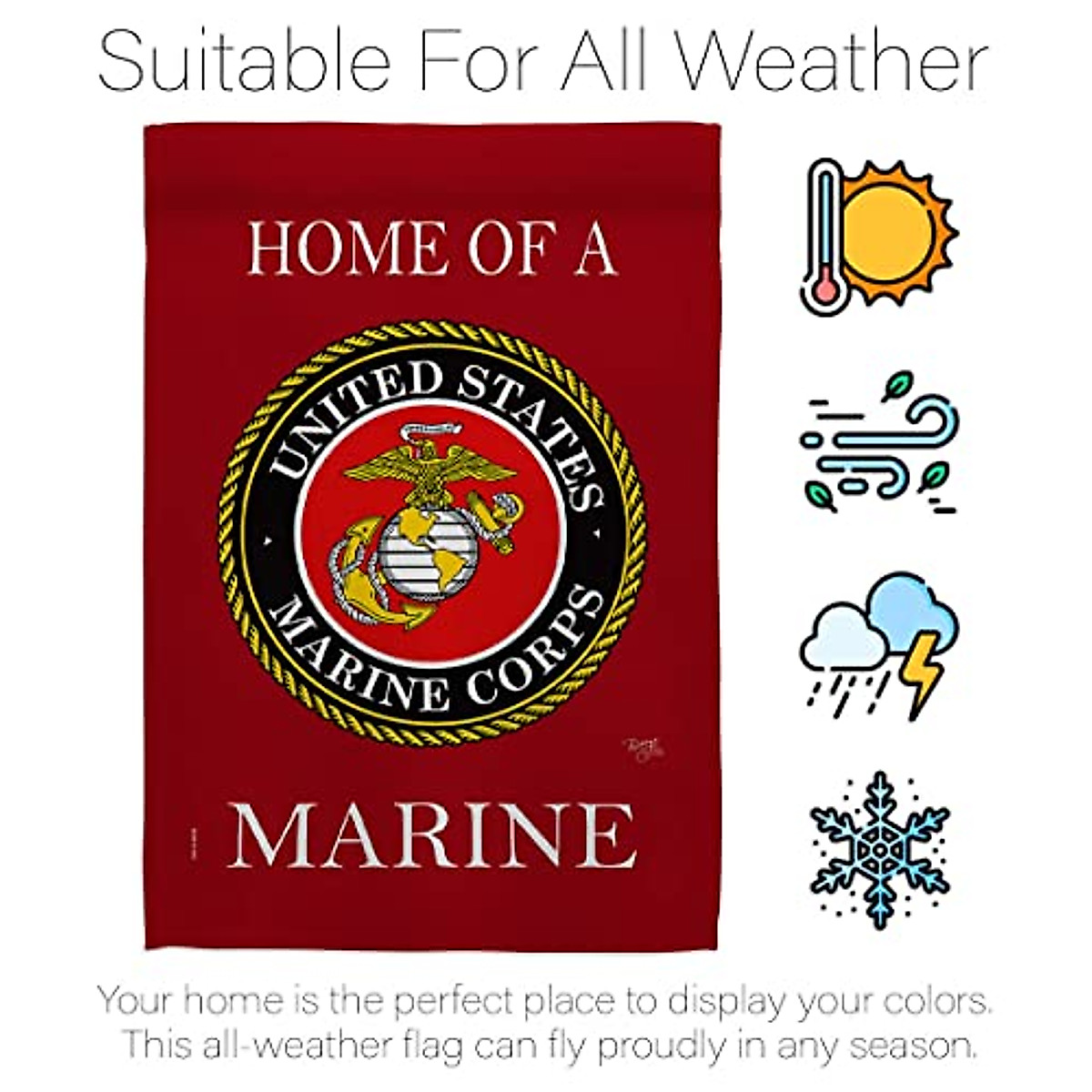 Home of Marine Corps Garden Flag Wall Decor Armed Forces USMC Semper Fi Tapestry Official United State American Military Memorabilia Banner Remembrance Retire Outdoor Yard Memorial Veteran Gifts Made In USA