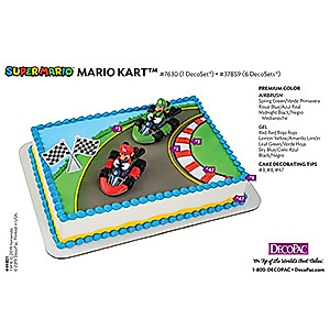 DecoSet® Mario Kart™ Cake Topper, 3 Piece Cake Decoration with Race Kart Toppers & Checkered Flag Decoration, Collectible Character Karts for Hours of Fun After the Party