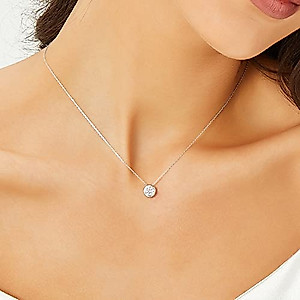 Mints S925 White Gold Plated 1.00 ct (D Color, VVS Clarity) Diamond CZ Bezel-Set Solitaire Sterling Silver Pendant Necklace 16" - 18"