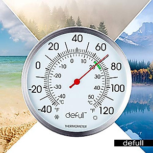 Indoor Outdoor Thermometer 5 inch Stainless Steel Wall Thermometer High Precision Weather Dial Thermometer with Mounting Bracket for Patio, Pool, Kitchen, Garden, Wall and Room Decorative