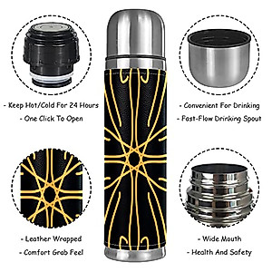 Stainless Steel Leather Vacuum Insulated Mug Vintage Flower Texture Thermos Water Bottle for Hot and Cold Drinks Kids Adults 16 Oz