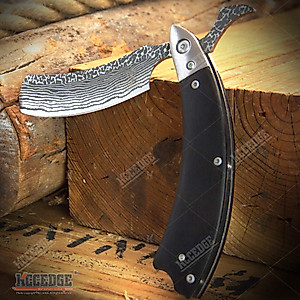 KCCEDGE BEST CUTLERY SOURCE EDC Pocket Knife Camping Accessories Razor Sharp Edge Folding Knife Camping Gear Survival Kit 57864 (Black Damascus Etched)