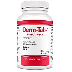Pet Health Solutions Derm Tabs Extra Strength for Dogs - Natural Oil, Vitamins, Minerals, and Antioxidants - Support Healthy Skin and Reduce Shedding -60 Chewable Tablets