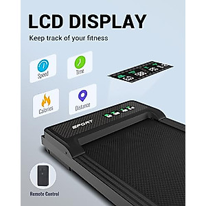 Walking Pad Treadmill Under Desk, 2 in 1 Desk Treadmill Space Saving for Home Office, Portable Treadmill 265lbs Capacity 2.25 HP Walking Pad, Lightweight Walking Jogging Machine,Installation Free